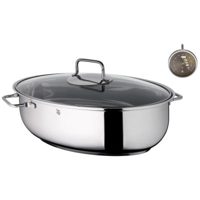 WMF Oval Roasting Pan with Glass Lid & Thermometer 7.8L | Chef's ...