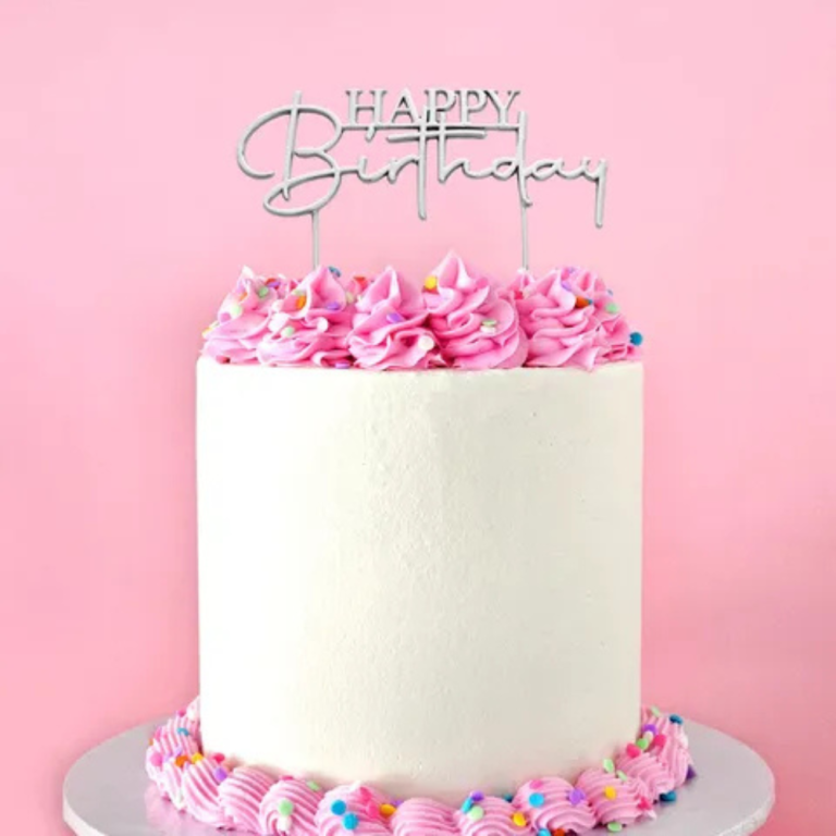 Cake Craft Silver Metal Cake Topper Happy Birthday Stylish | Chef's ...