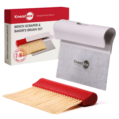 KneadAce Bench Scraper and Baker's Brush | Red & White